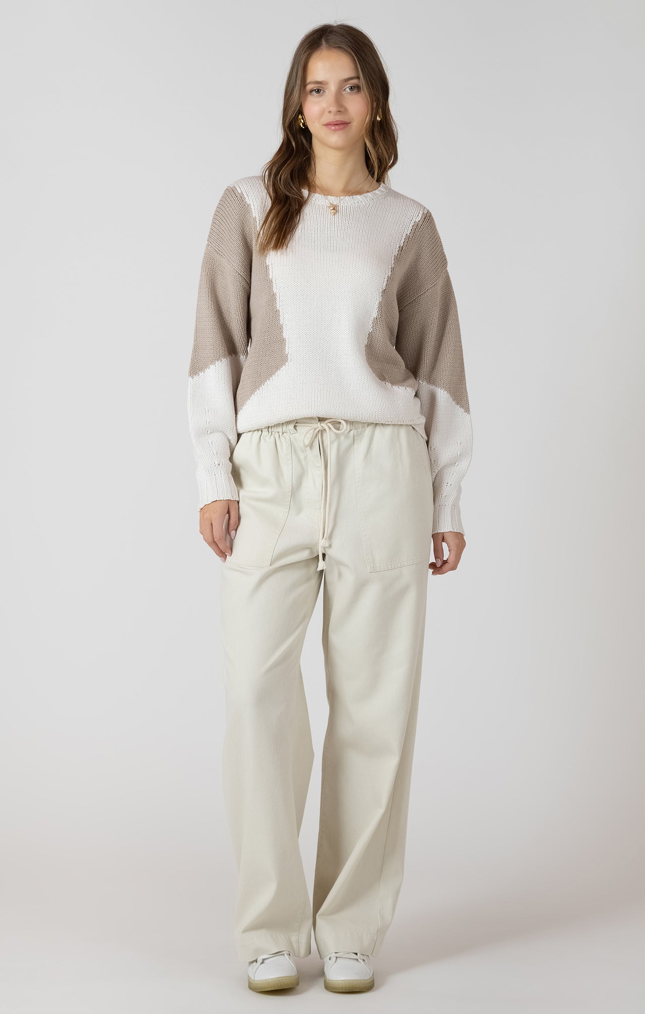 Dex Ladies Natural/Fawn Colourblock Crewneck Sweater – John's Stettler